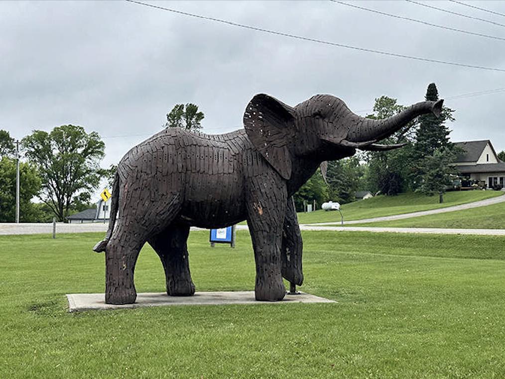 No peanuts required for this metal pachyderm! The elephant sculpture trumpets the artist's ability to capture animal majesty in industrial materials.