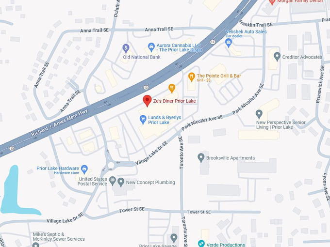 Ze's Diner Prior Lake map