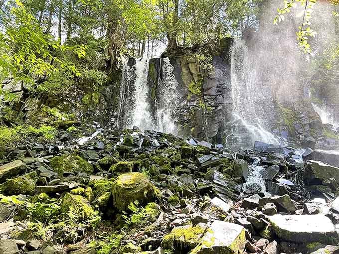 Bridal Falls cascades over ancient basalt, creating nature's perfect veil &ndash; no wedding planner required for this breathtaking display.