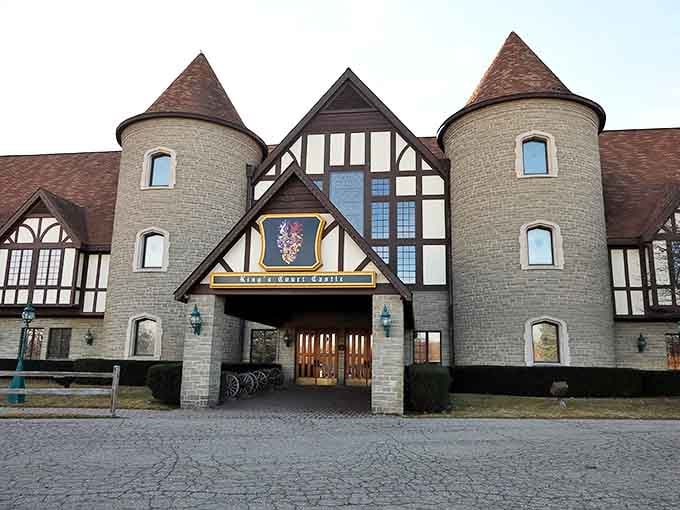 Canterbury Village stands like a medieval dream in Michigan, its stone turrets and Tudor-style facade transporting visitors to another era entirely.