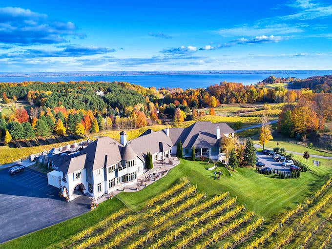 Chateau Chantal Winery and Inn: Perched majestically on a hill, this European-inspired chateau commands breathtaking views of Grand Traverse Bay and rolling vineyards below.