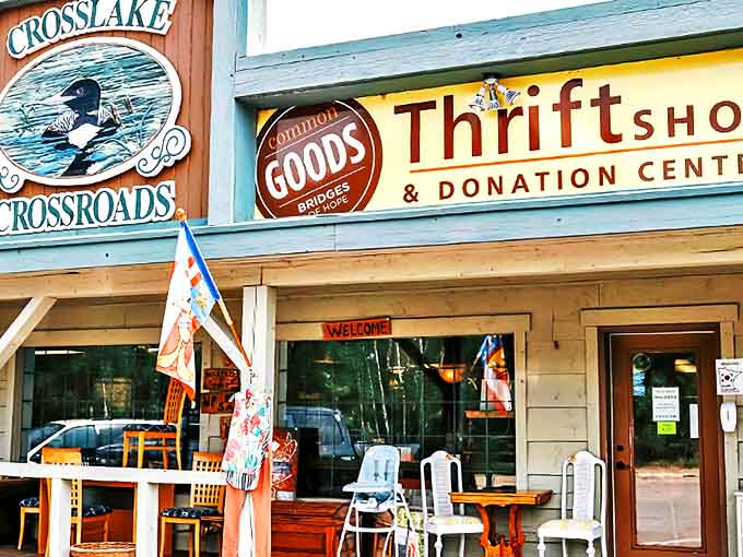 The welcoming facade of Common Goods Crosslake invites treasure hunters with its rustic charm and promise of hidden gems within.