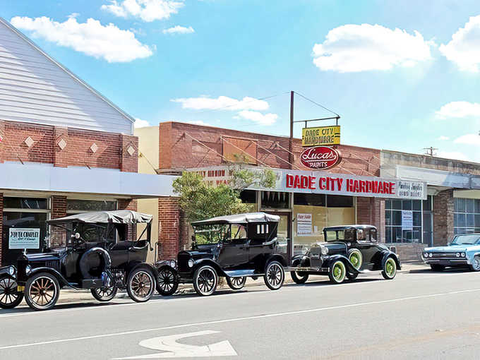 Dade City Hardware stands as a time capsule of Americana, with vintage cars parked outside like they're waiting for their owners to finish shopping.