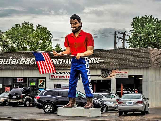 The mighty Lauterbach Giant stands sentinel over Springfield, his 25-foot frame commanding attention from every passing car on Wabash Avenue.