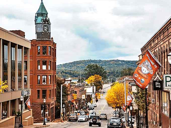 Downtown Marquette's iconic clock tower stands sentinel over brick buildings that tell stories of the past while embracing the present.