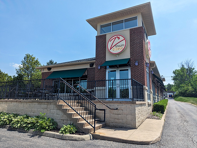 Z's Cream & Bean's inviting exterior beckons with its brick fa&ccedil;ade and teal awnings &ndash; a sweet oasis in Hinckley that promises frozen treasures within.