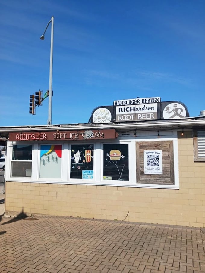 The iconic Hamburger Heaven storefront beckons with its vintage charm and promises of root beer nirvana.