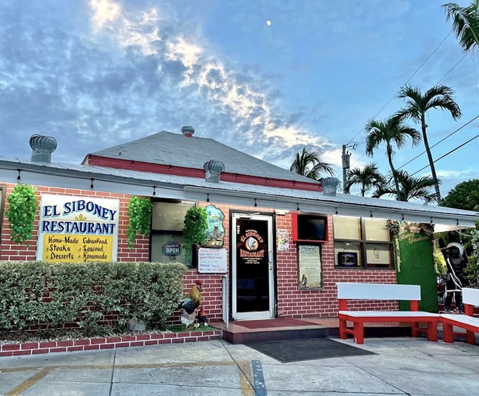 Unassuming brick charm with a splash of red trim &ndash; El Siboney's modest exterior belies the culinary treasures waiting inside.