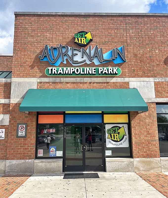 The unassuming brick exterior of Get Air Adrenalin hides a wonderland of gravity-defying fun inside. Like finding a portal to another dimension in a strip mall.