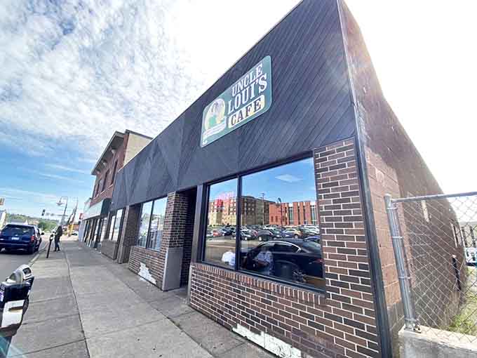 The unassuming exterior of Uncle Loui's Cafe hides a breakfast paradise within, proving the best treasures in Duluth require no flashy signage.