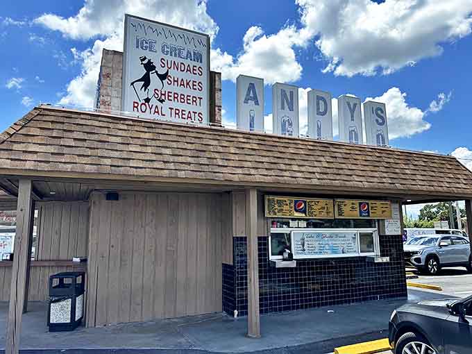 Andy's Igloo stands proudly against the Florida sky, its vintage sign promising sweet relief from the heat with "Ice Cream, Sundaes, Shakes" that have delighted generations.
