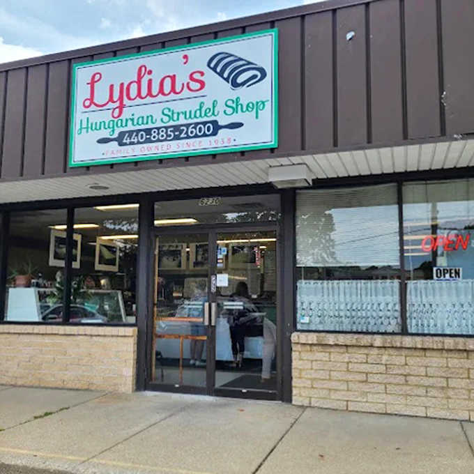 The unassuming storefront of Lydia's Hungarian Strudel Shop beckons with promises of Old World delights hiding behind that simple sign.