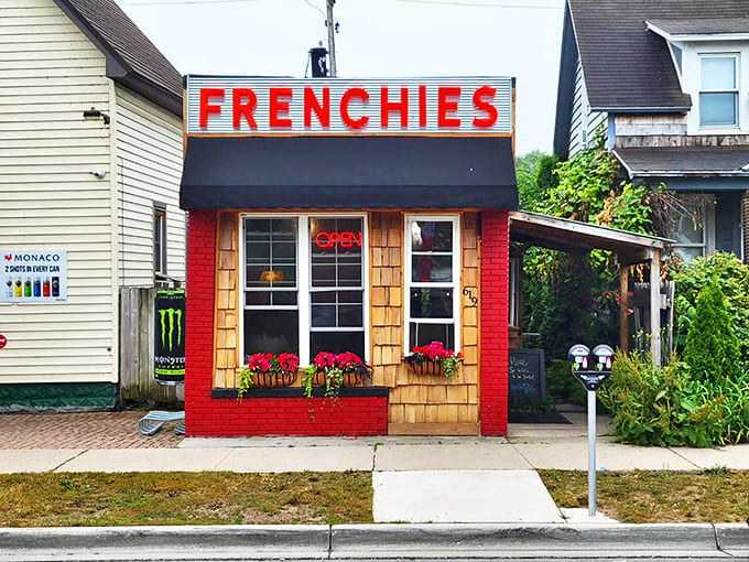 The iconic red brick exterior of Frenchies Famous stands like a delicious mirage in Traverse City – small in stature but mighty in reputation.