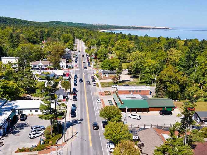 Glen Arbor's main street stretches toward Lake Michigan like an invitation to slow down and breathe deeply again.