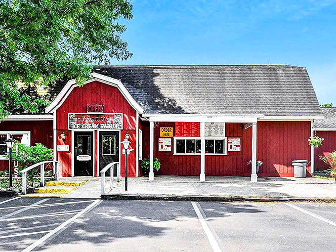 The iconic red barn exterior of Hayloft beckons with a promise of sweet treasures within &ndash; Michigan's answer to Willy Wonka's factory.