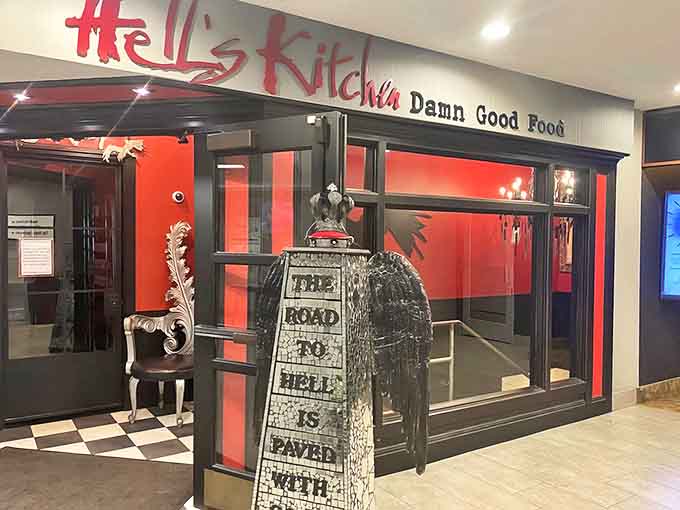 Hell's Kitchen's fiery entrance beckons brave diners with its bold promise of "Damn Good Food" &ndash; a devilish understatement if there ever was one.