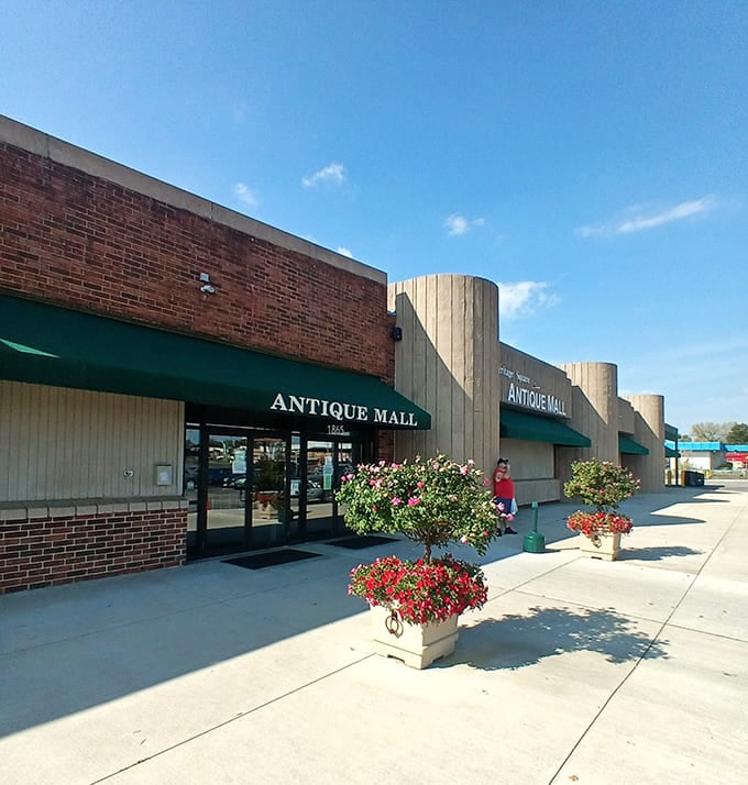 The unassuming exterior of Heritage Square Antique Mall &ndash; don't let that brick facade fool you, inside lurks a labyrinth of vintage treasures waiting to be discovered.