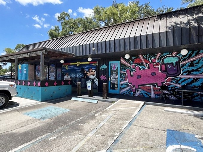 Lowry Parcade's exterior bursts with personality &ndash; a pixelated promise of the analog joy waiting inside this Tampa gaming haven.
