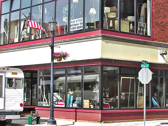 The striking corner building in downtown Ishpeming invites treasure hunters with its classic architecture and promise of vintage wonders within.