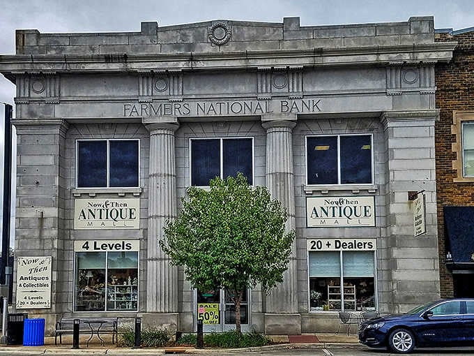 The stately former Farmers National Bank building stands proudly in Alexandria, its classical columns guarding decades of American treasures within.
