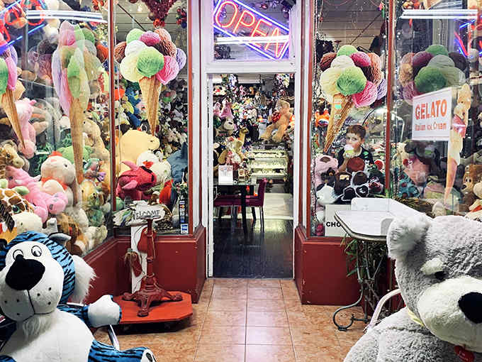 The entrance to Oh My Chocolates beckons with plush toys and ice cream decorations, a portal to sweetness that promises childhood dreams fulfilled.