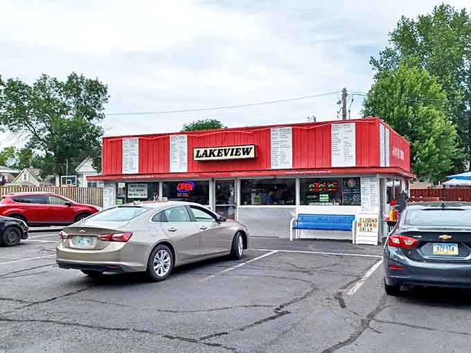 The iconic red exterior of Lakeview Drive-In stands as a beacon of nostalgia in Winona, promising classic American comfort food and unforgettable root beer.