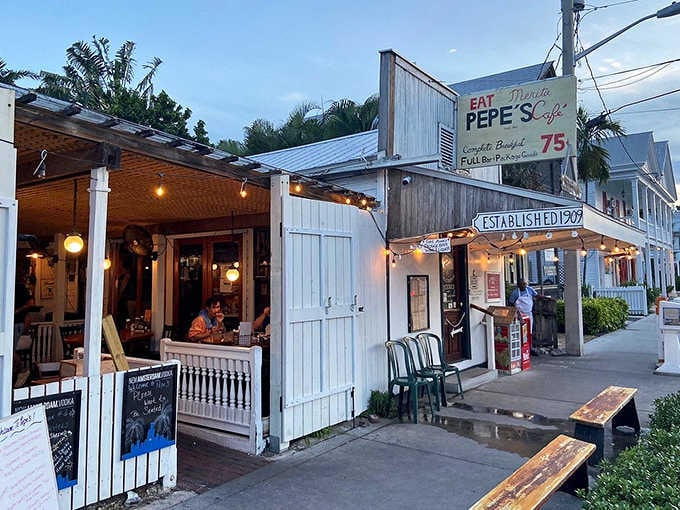 Exterior: Weathered white clapboard and that iconic sign &ndash; Pepe's has been welcoming hungry souls to this Caroline Street spot since long before Instagram was invented.