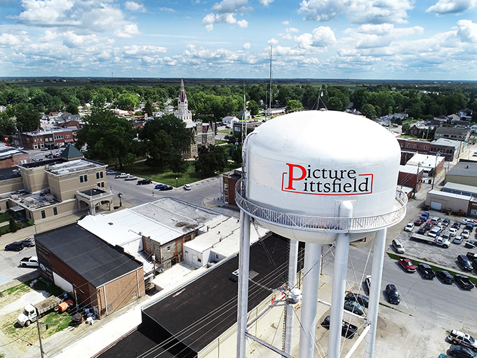Pittsfield, IL: The iconic water tower stands sentinel over this charming Illinois town, proudly announcing "Picture Pittsfield" to visitors lucky enough to discover this hidden gem.