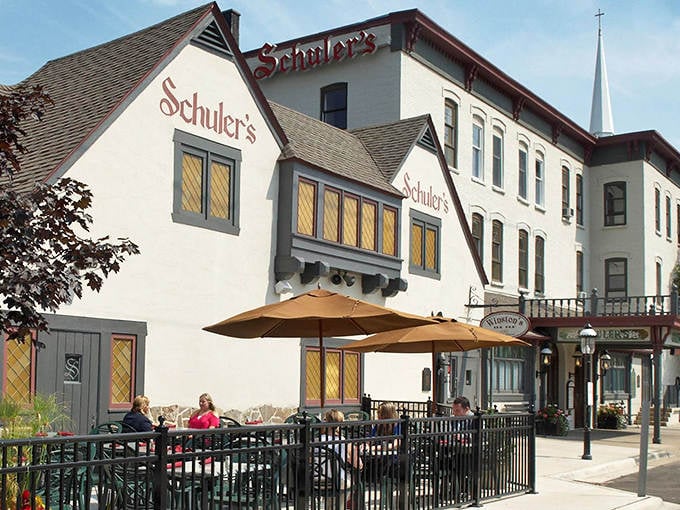 Schuler's iconic white exterior stands proudly in downtown Marshall, its distinctive architecture a beacon for hungry travelers seeking culinary history.