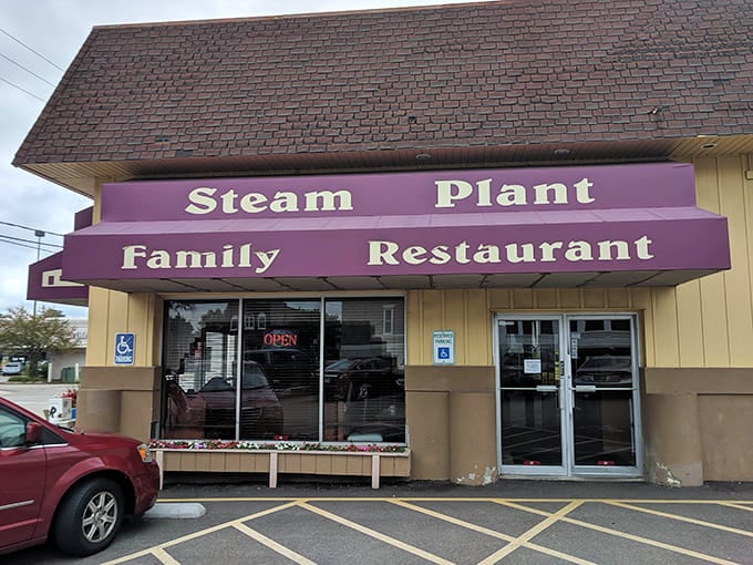 That purple awning marks the spot where Belvidere locals have been starting their mornings right for years, housed in a building with more character than most restaurants could ever manufacture.