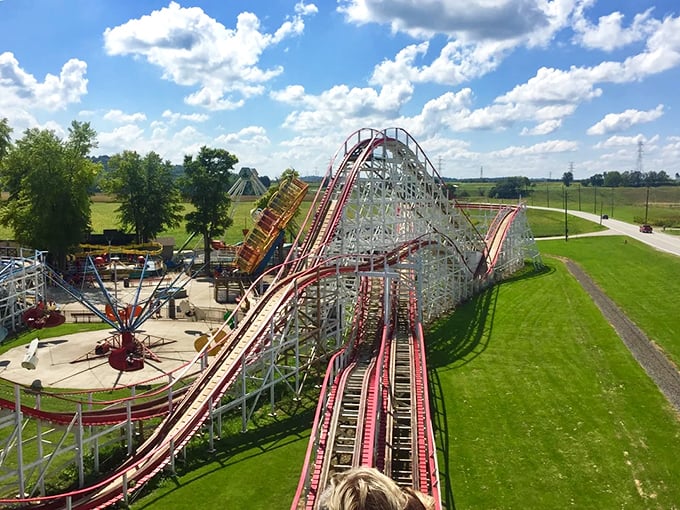 The Tornado roller coaster rises majestically against the Ohio sky, its wooden structure promising thrills that have delighted generations of adventure-seekers.