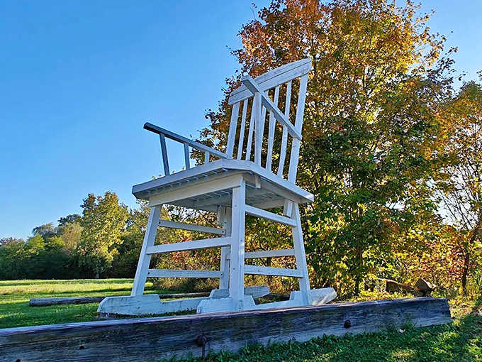 The Big Rocking Chair: Where furniture meets fantasy in Austinburg, Ohio. This 21-foot wooden giant makes adults feel like they've suddenly shrunk in the wash!