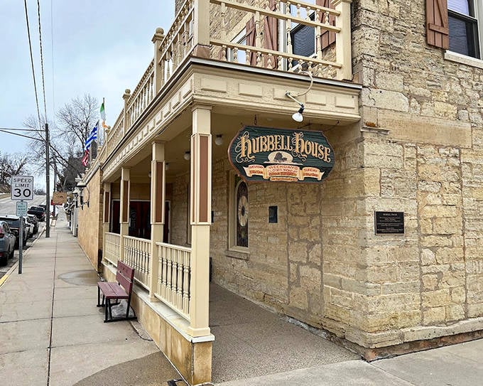 The historic limestone fa&ccedil;ade of Hubbell House stands proudly on Mantorville's main street, its welcoming porch beckoning visitors like it has since stagecoach days.