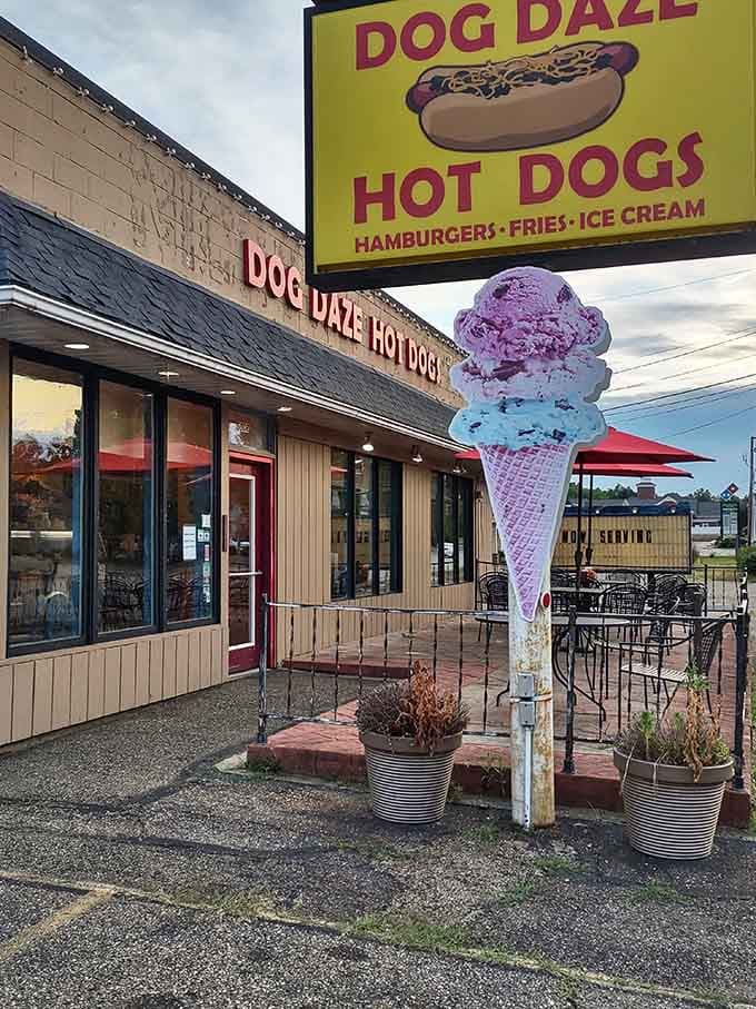 That towering ice cream cone sign isn't just decoration; it's a promise of the frozen magic waiting inside this Canton treasure.