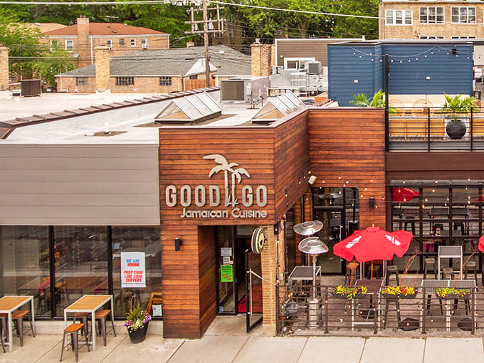 That modern wooden exterior isn't just for show, it's your first hint that something special awaits inside this Evanston Caribbean hideaway.