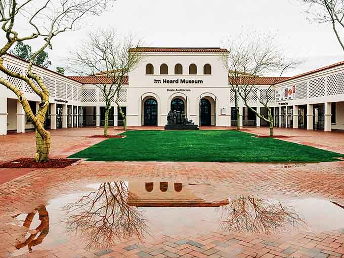 The Heard Museum's striking entrance welcomes visitors with Spanish Colonial Revival architecture that's as photogenic as it is inviting.