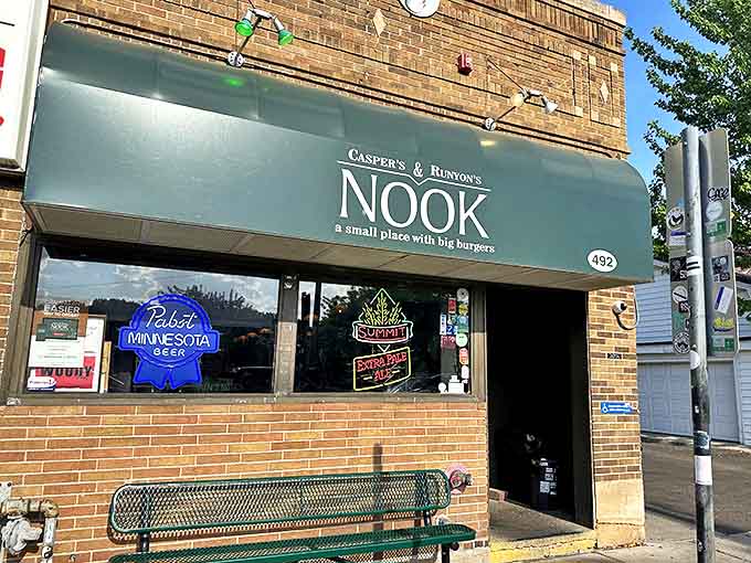 The unassuming brick facade of Casper's & Runyon's Nook belies the burger paradise within, where cheese-stuffed legends are born daily.