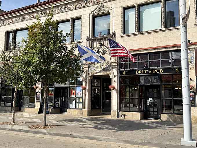 That English flag flying proudly above Nicollet Mall marks the spot where Shepherd's Pie dreams come true in downtown Minneapolis.