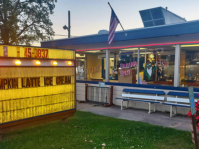 A nostalgic slice of Americana, The Twirl's cheerful exterior promises comfort food treasures and that irresistible pumpkin latte ice cream advertised on their sunshine-yellow sign.