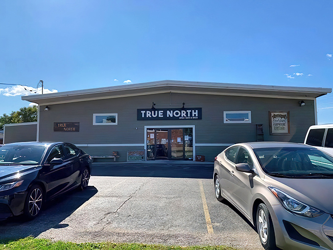 True North's unassuming exterior in Fulton, Illinois belies the wonderland of vintage treasures waiting inside this beloved local institution.