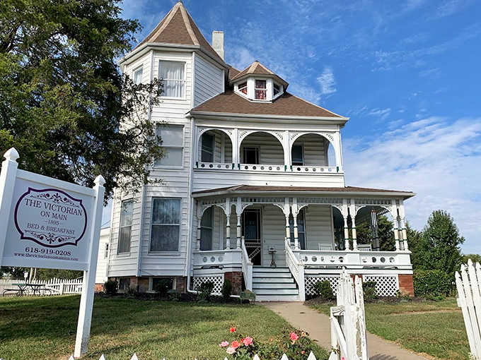 A storybook come to life: The Victorian on Main Inn stands proudly in Fairfield, its white facade and multi-tiered porches beckoning travelers to step back in time.