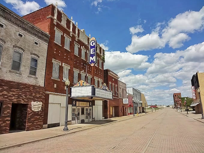The Gem Theatre's vintage marquee stands as a silent sentinel on Cairo's main street, a nostalgic reminder of Saturday matinees and first dates long past.