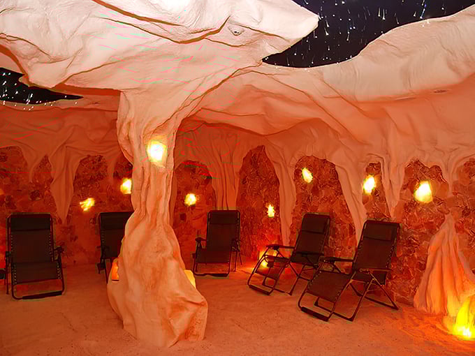 The Primal Oceans Salt Cave: A glowing pink sanctuary where stress dissolves faster than salt in hot water. Pure Himalayan magic in Oak Park!