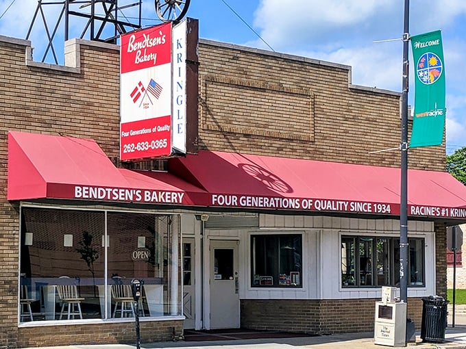 Bendtsen's iconic storefront stands proudly in Racine, its red awning promising Danish delights that have kept locals coming back since 1934.