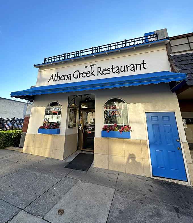 That cheerful blue and white exterior has been welcoming hungry diners since 1977, proving good things come in modest packages.