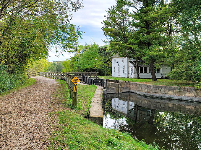 A peaceful stretch of the historic I&M Canal, where time seems to slow down and yesterday's engineering meets today's tranquility.