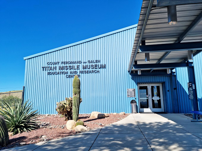 The unassuming blue exterior of the Titan Missile Museum hides the apocalyptic history waiting below ground.