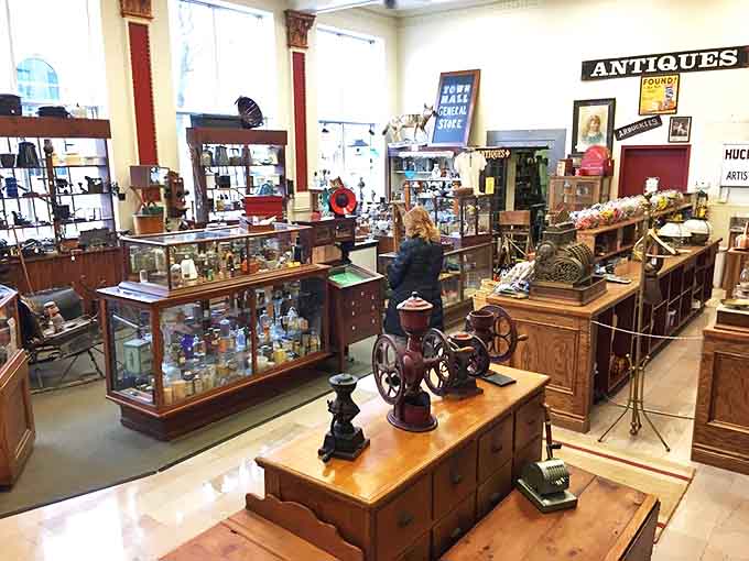 Town Hall Antiques stands proudly on Romeo's Main Street, its classic storefront promising treasures within like a book cover teasing its story.