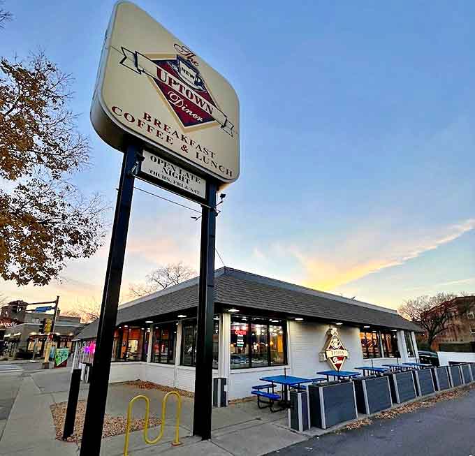 The iconic Uptown Diner sign stands sentinel at 26th and Hennepin, promising breakfast delights that have Minneapolis locals setting their alarm clocks early.