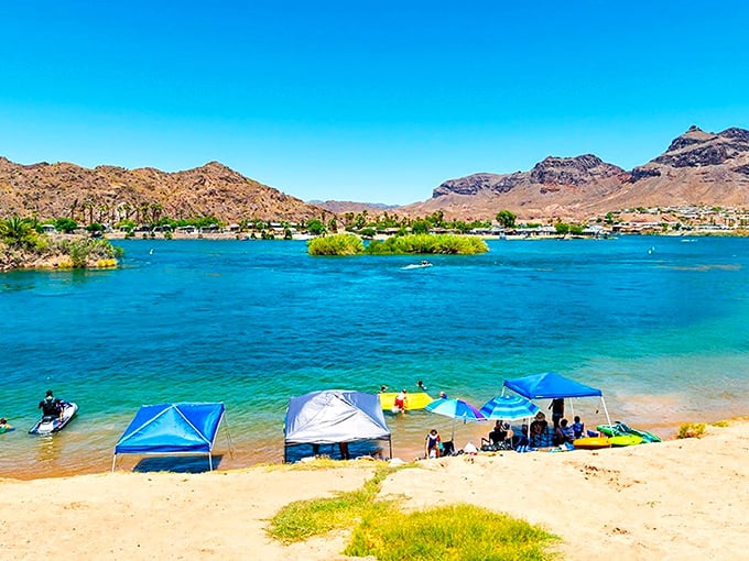 Turquoise waters meet rugged mountains, creating nature's perfect contradiction at River Island State Park.